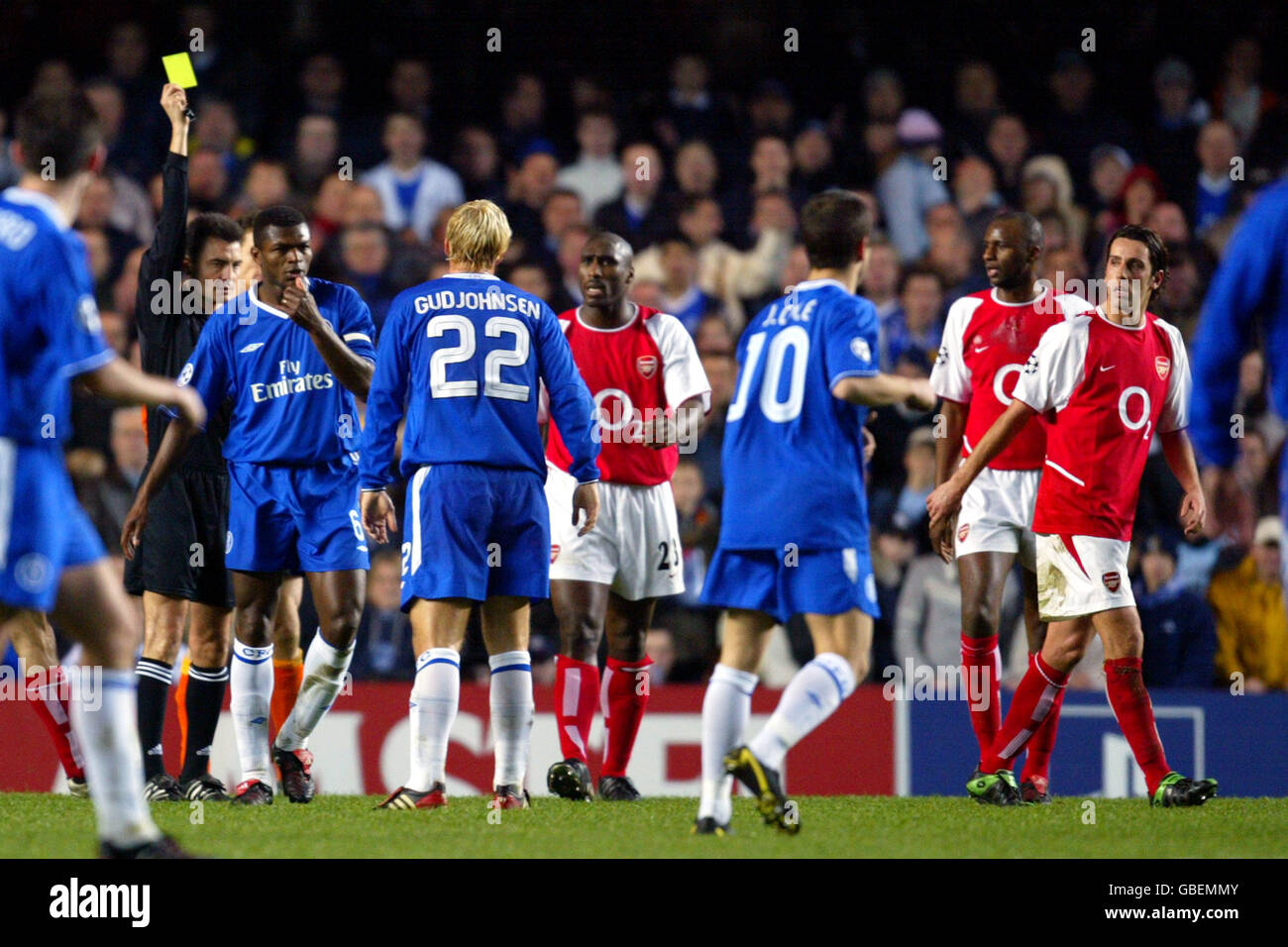 Chelseas marcel desailly c is shown a yellow card hi-res stock ...