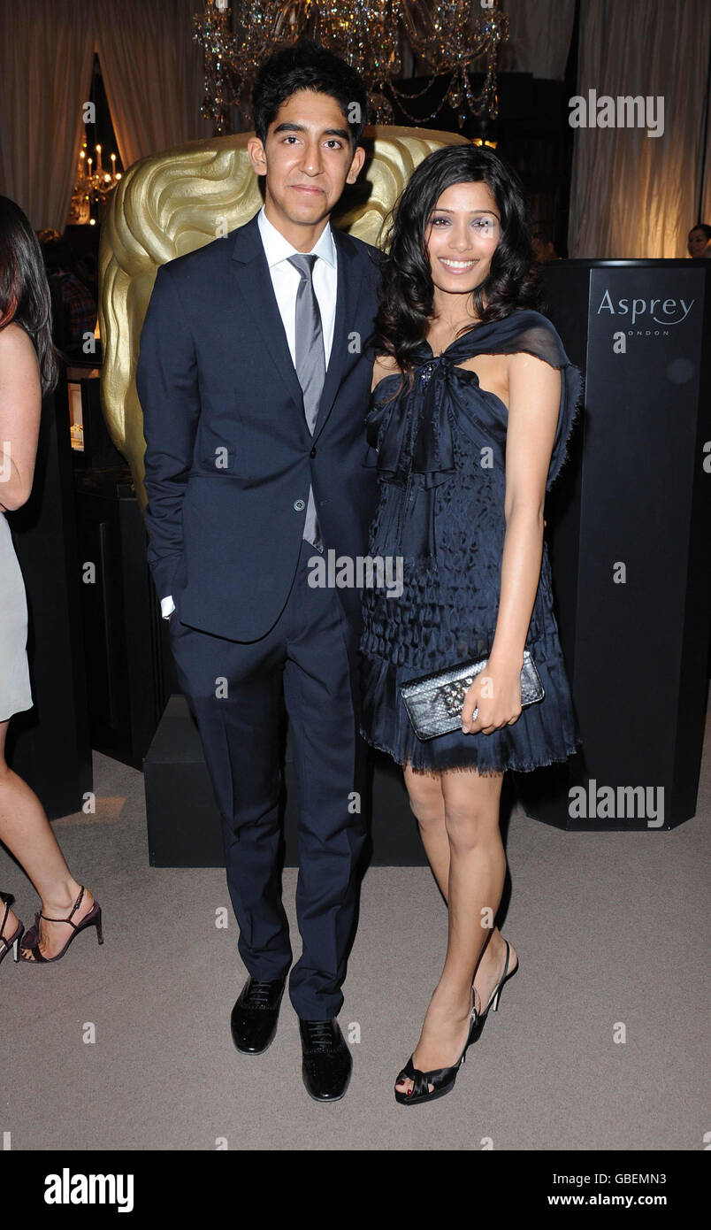 Dev Patel (Left) and Freida Pinto arrive at The Orange British Academy ...
