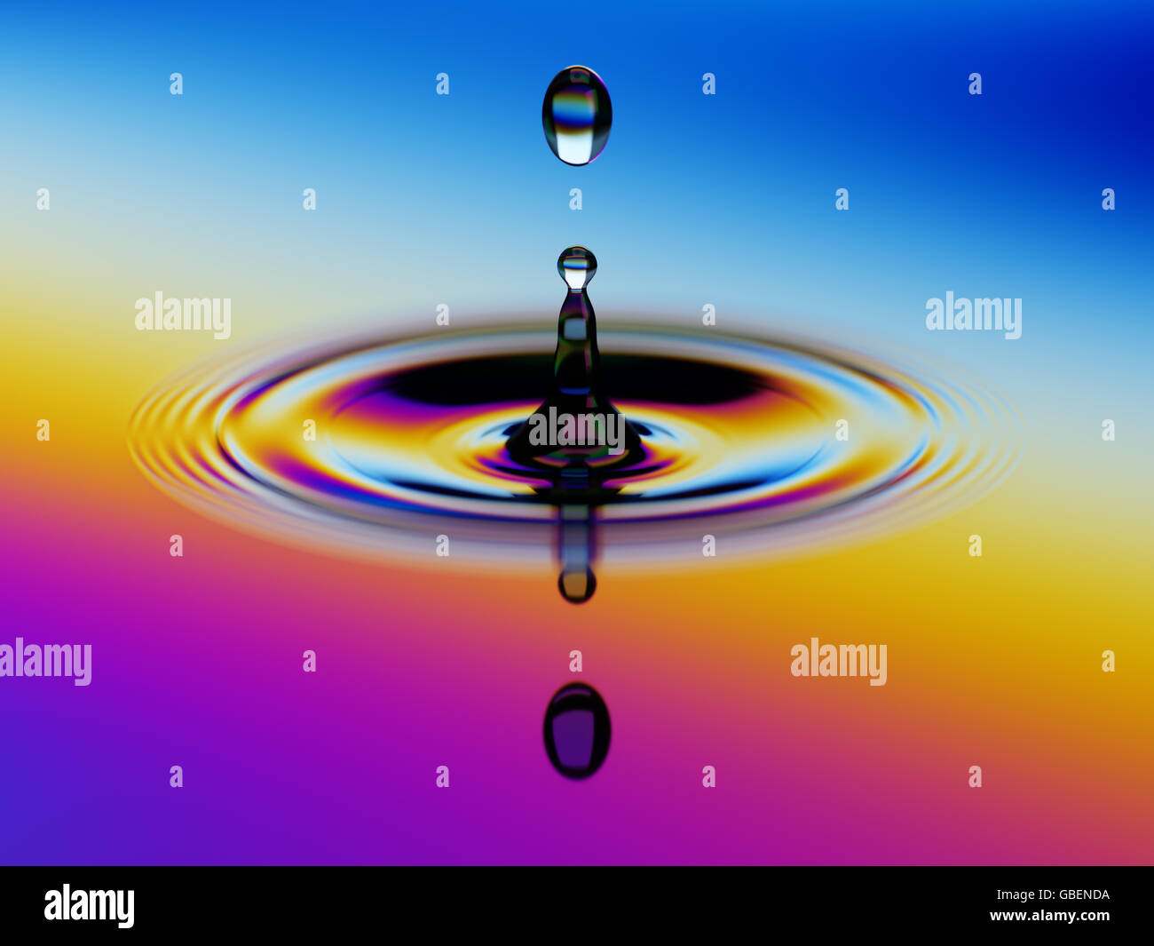 Splashing of water with colorful oil film over it 3d illustration Stock ...