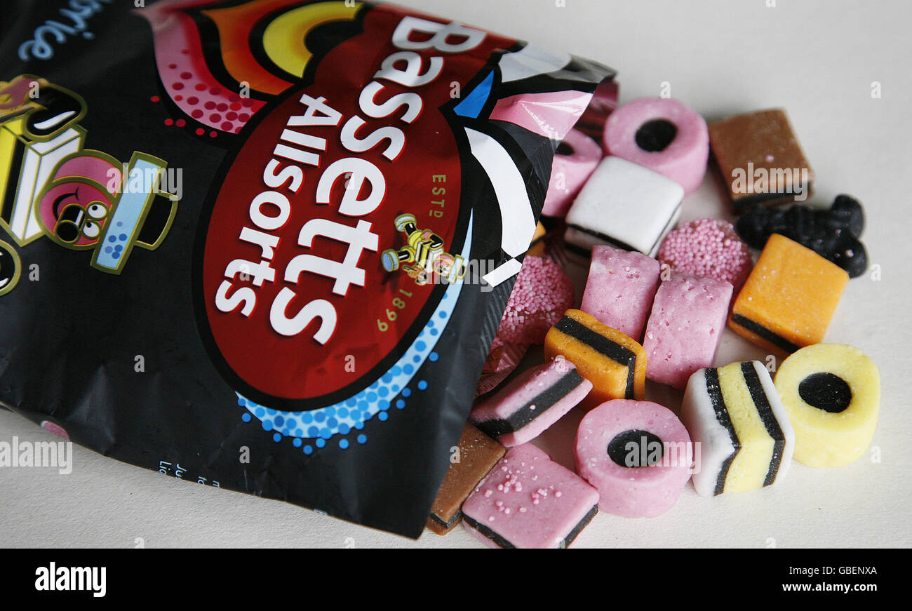 A general view of a bag of Bassetts Allsorts liquorice sweets Stock ...