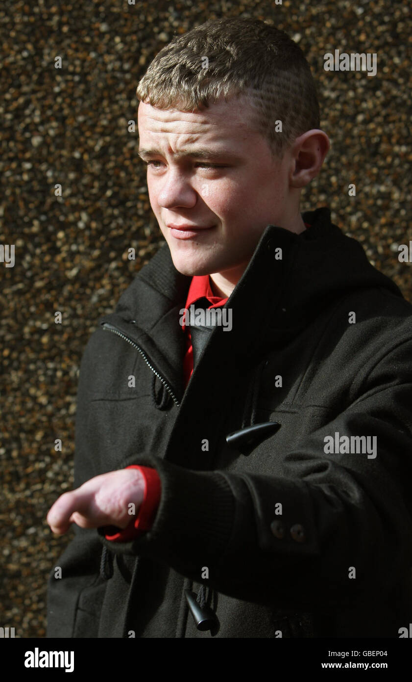 Connor McIntyre, 12, from Corby, outside the Royal Courts of Justice ...