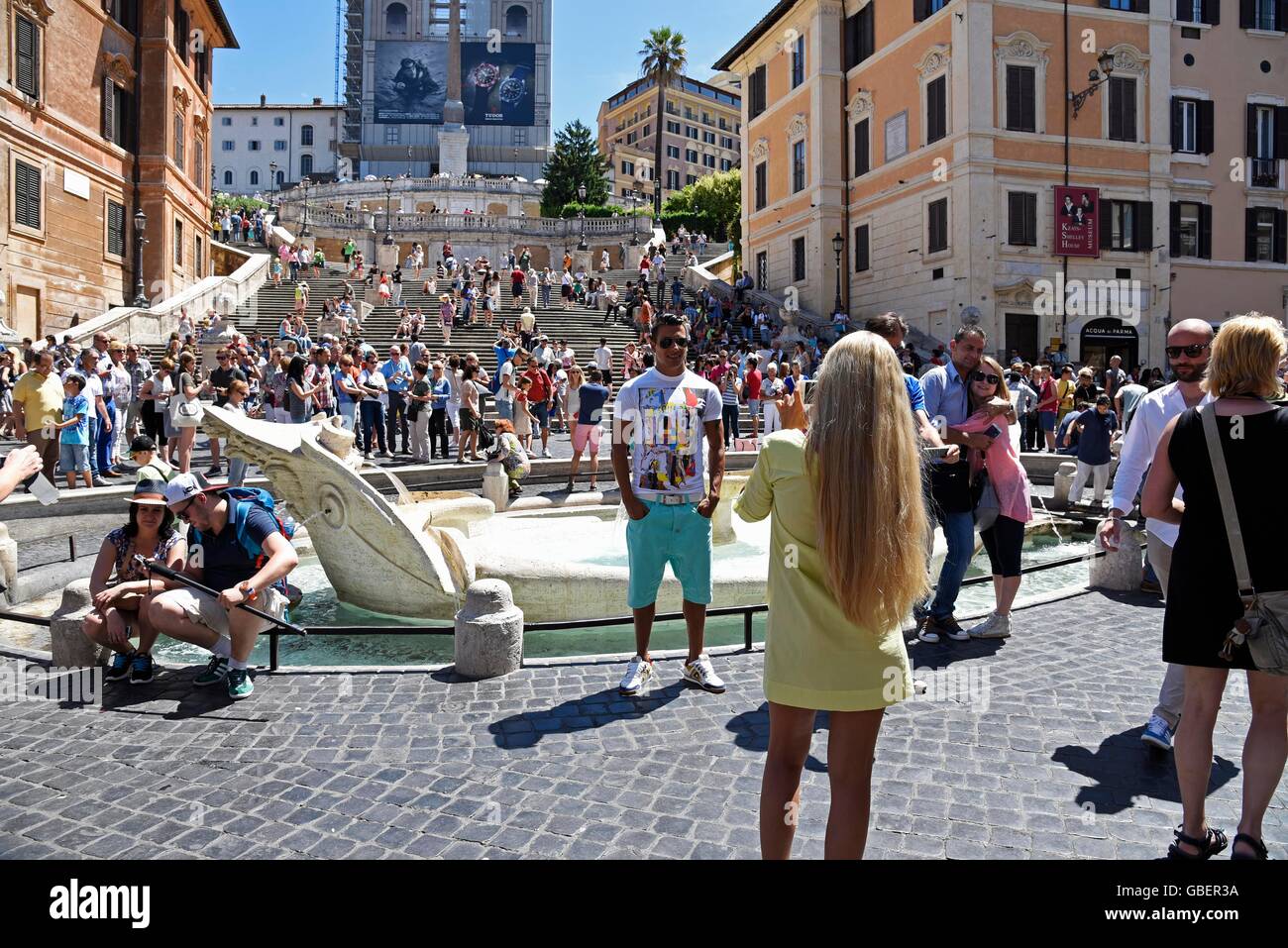 tourists, Spanish Steps, steps, fountain, Piazza di Spagna, square ...