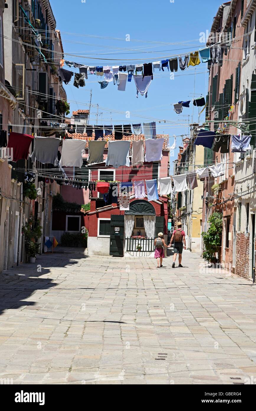 laundry, clothes line, Castello, quarter, Venice, Venezia, Veneto ...