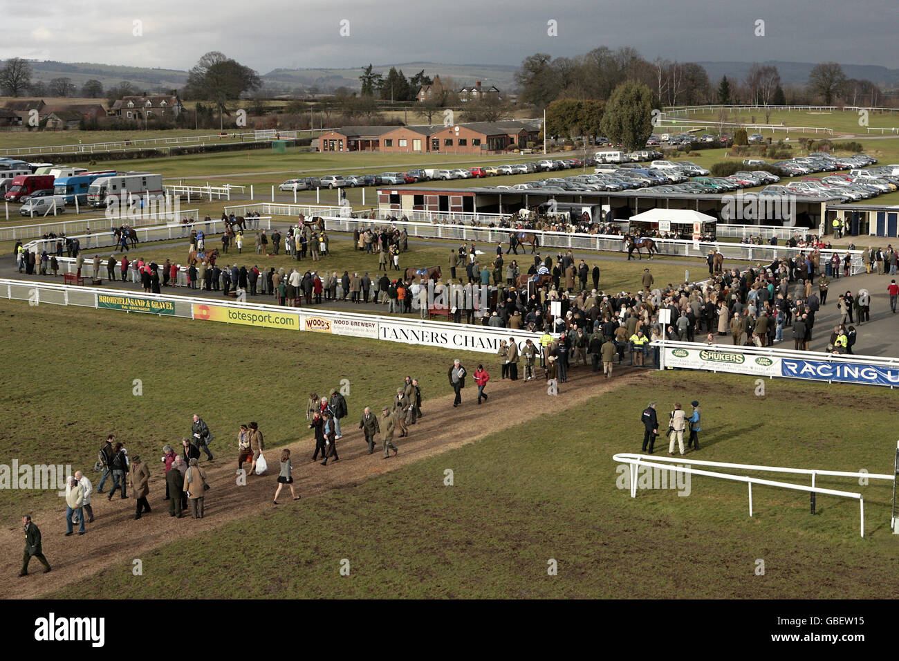 A general view of the parade ring at Ludlow Racecourse Stock Photo - Alamy
