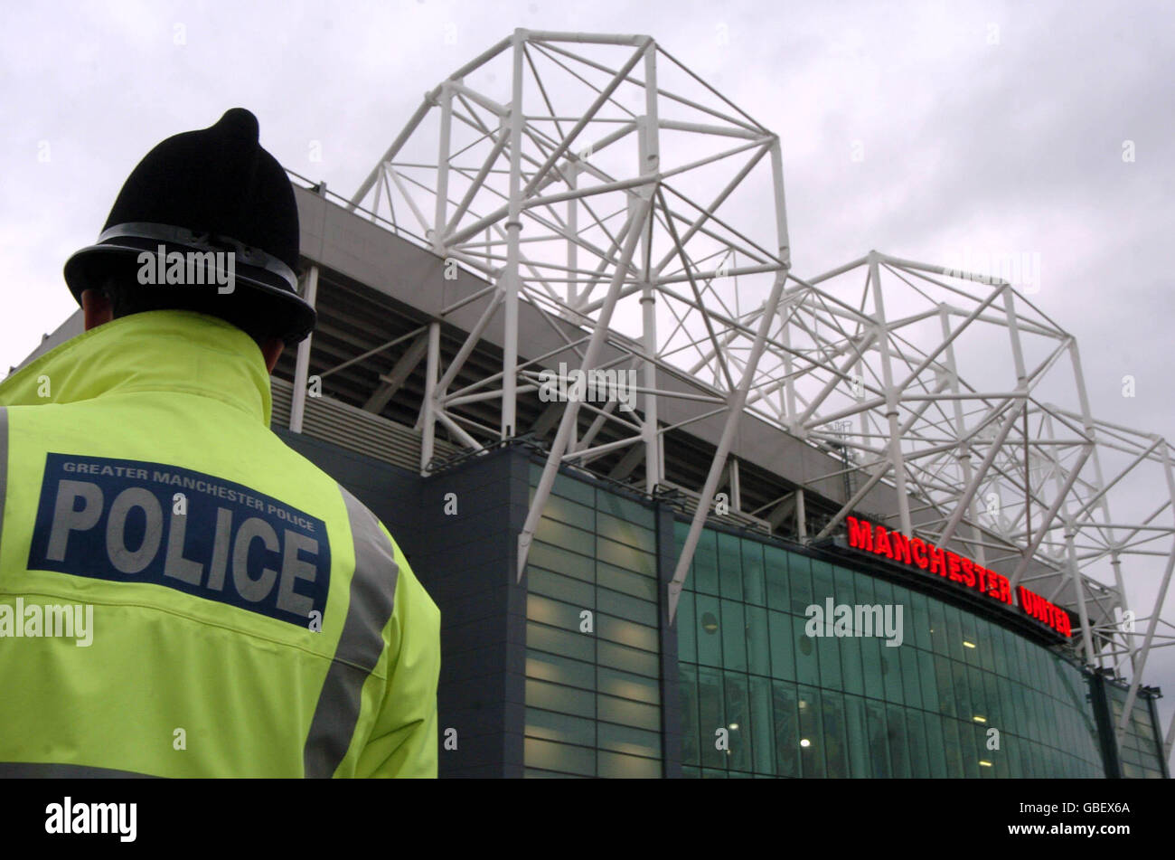 Police presence at Manchester United's Old Trafford ground Stock Photo ...