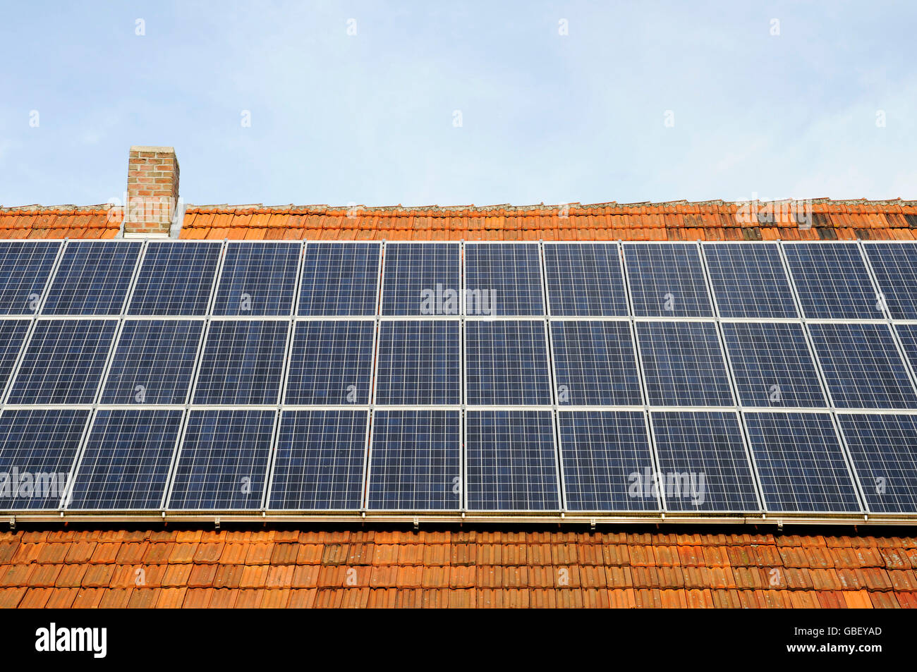 Photovoltaic power plant, farm, Munsterland region, North Rhine ...