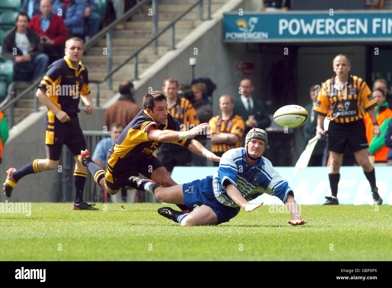 Leodiensians' Matthew Sale makes a diving tackle on North Ribblesdale's ...