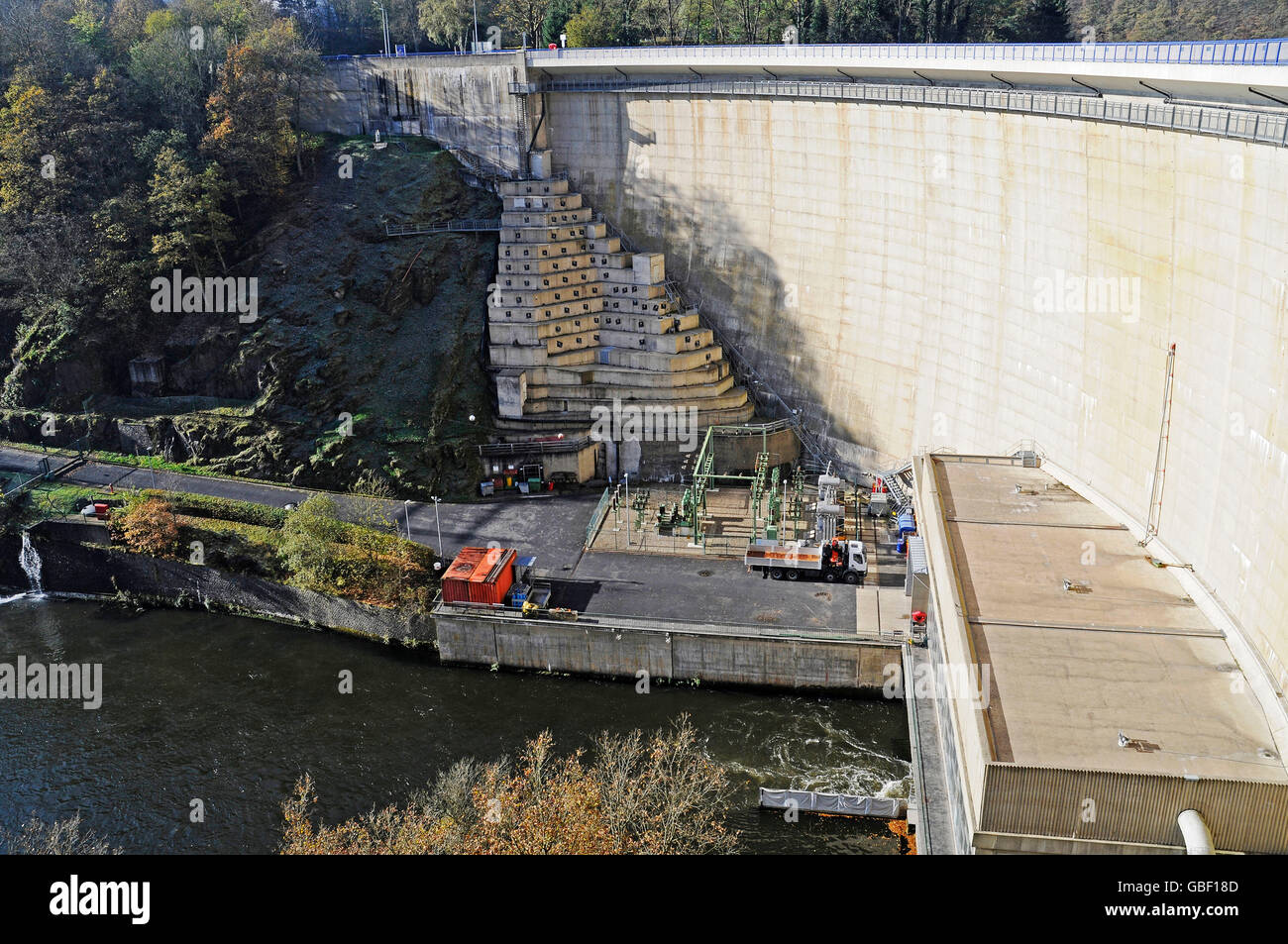 retaining wall, Obersauer Reservoir, Esch sur Sure, Sauer, Sure, Upper ...