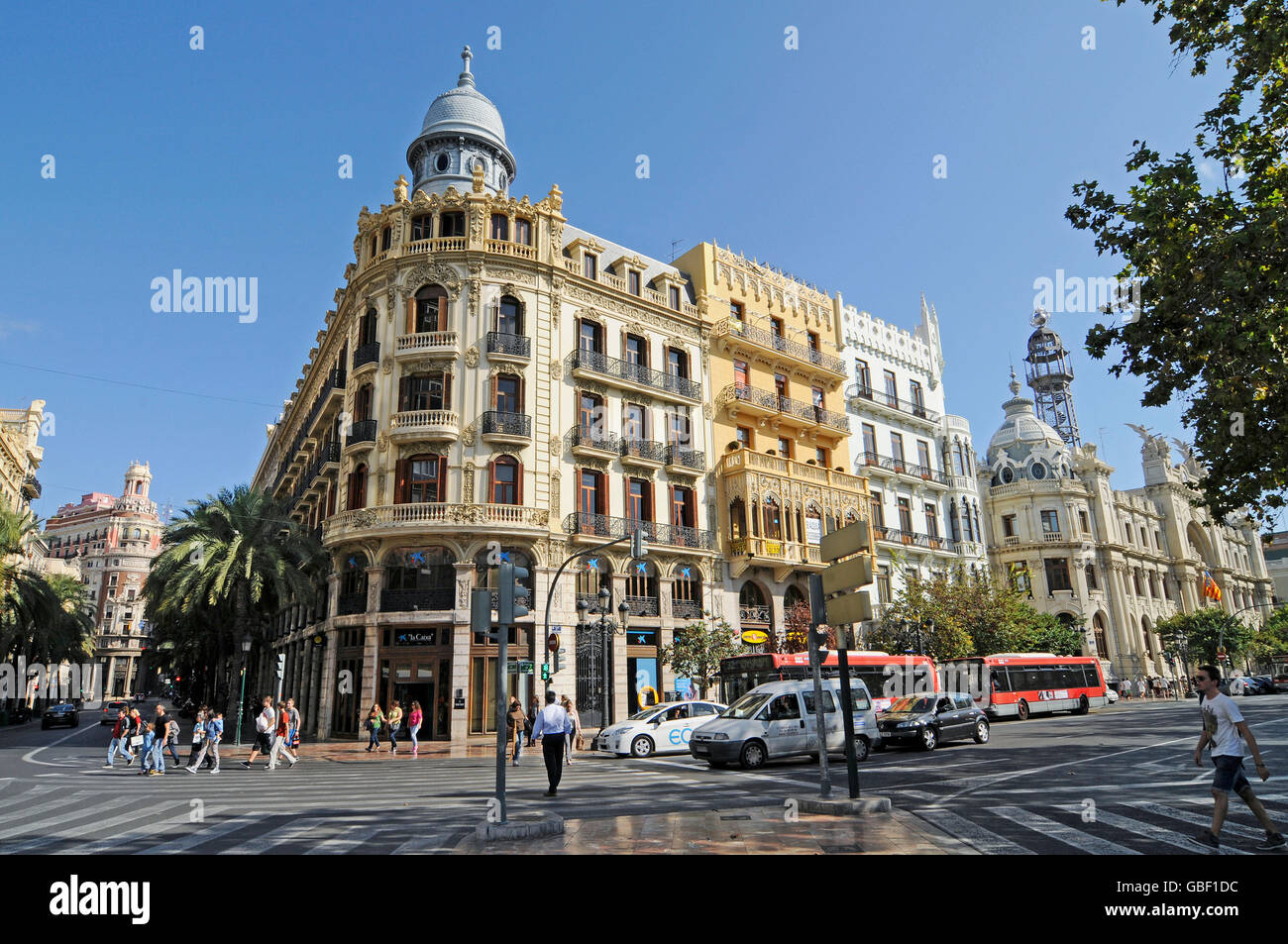 Street scene at the town hall square, Valencia, Valencian Community ...