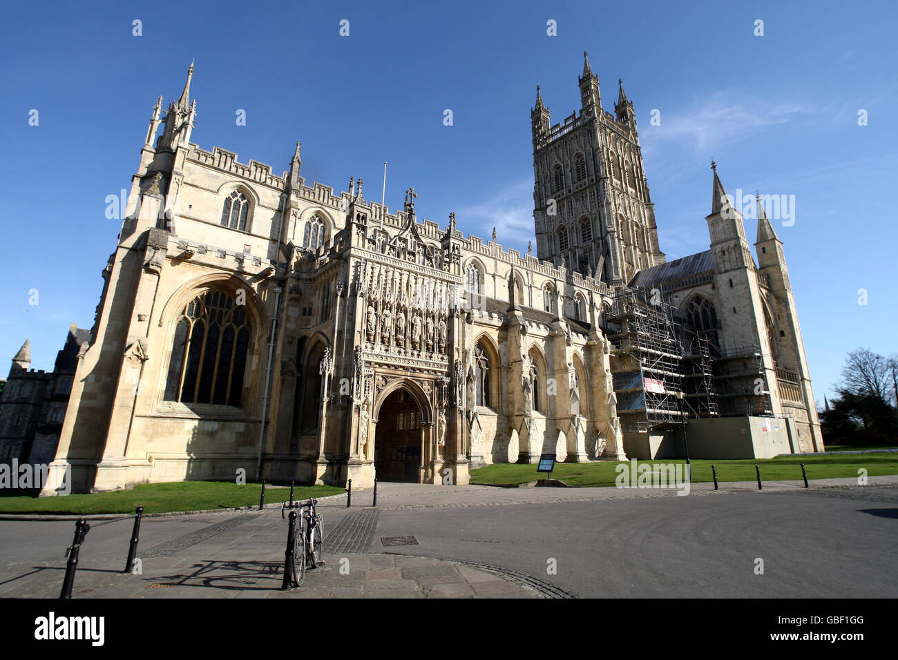 Gloucester Cathedral. A view of the exterior of Gloucester Cathedral ...