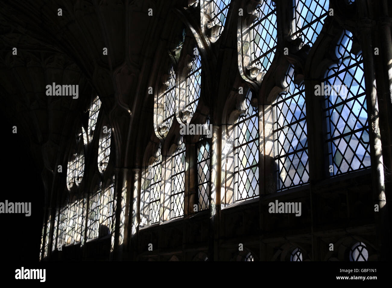 Stained glass windows in gloucester cathedral hi-res stock photography ...