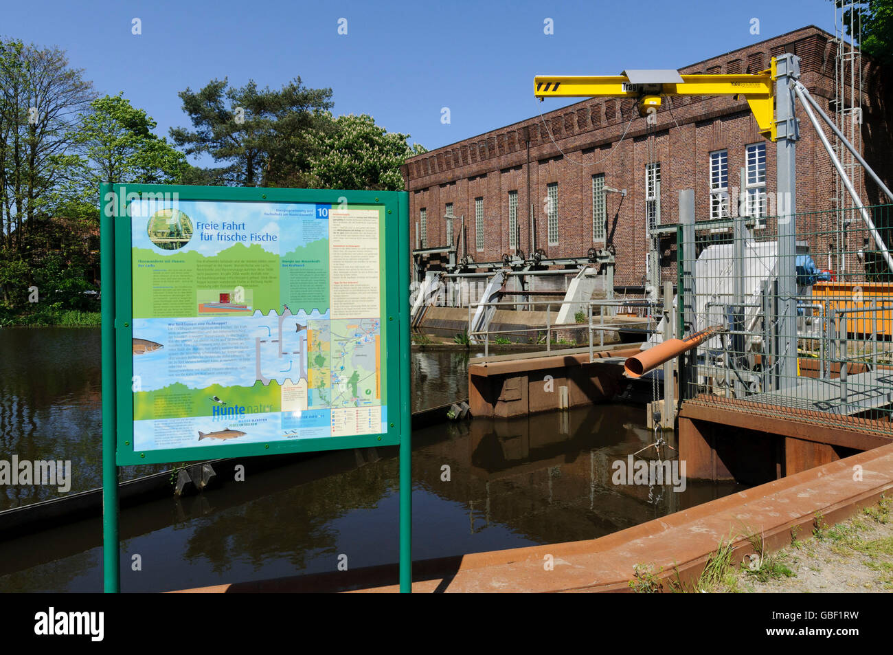 Hydroelectric plant, fish ladder, river Hunte, Oldenburg, Lower Saxony ...