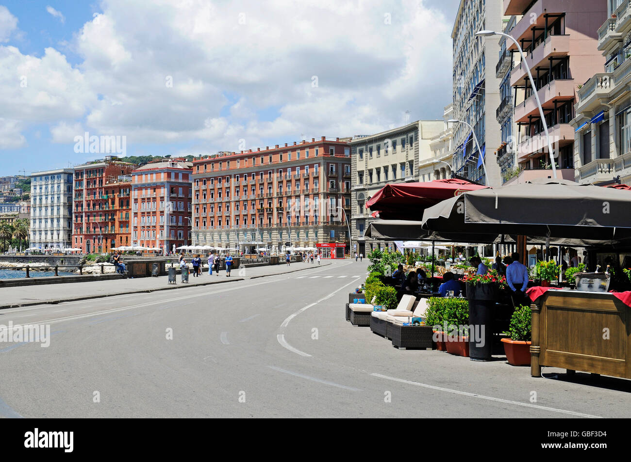 restaurants, Via Partenope, waterside promenade, Naples, Campania ...