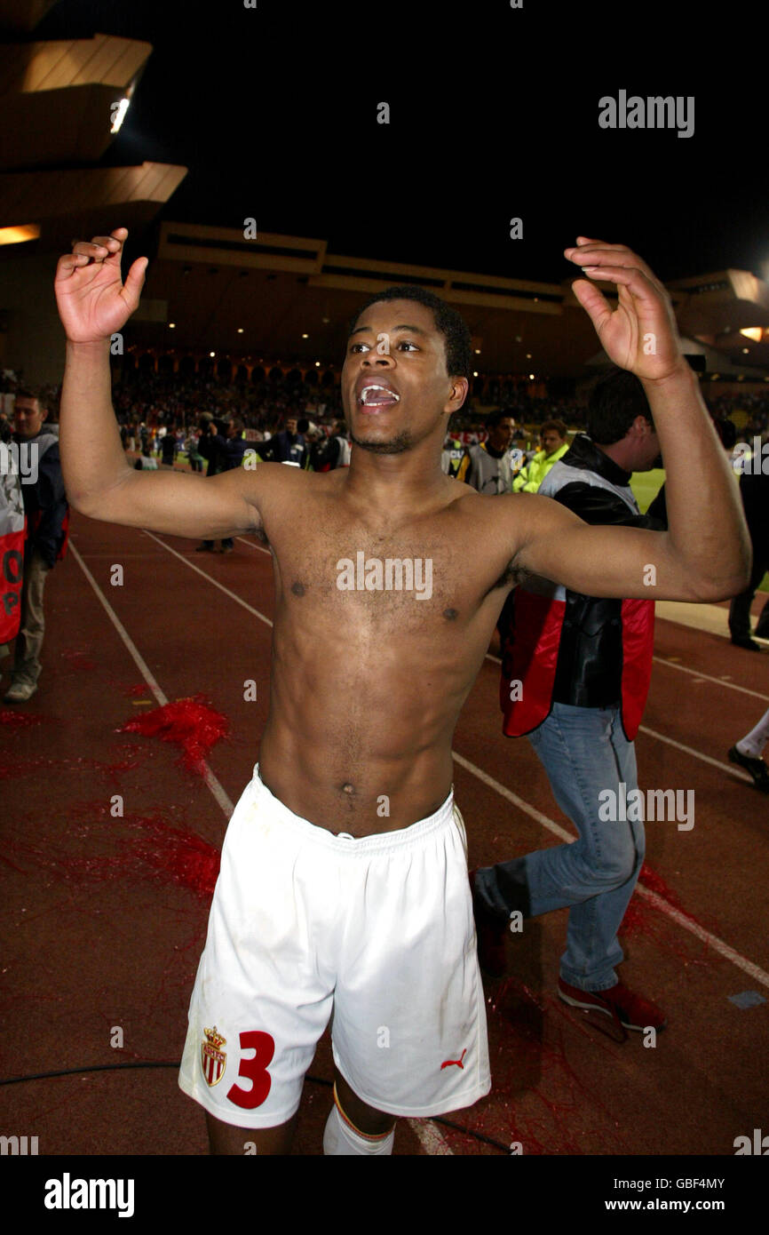 Monaco's Patrice Evra celebrates after the final whistle Stock Photo ...