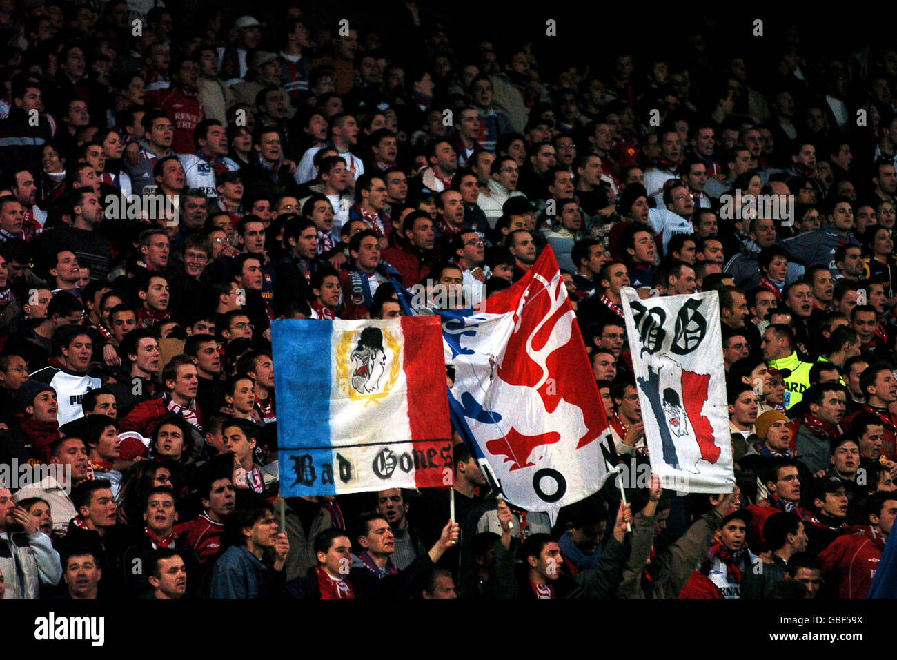 Olympique lyonnais fans cheer on their team hi-res stock photography ...