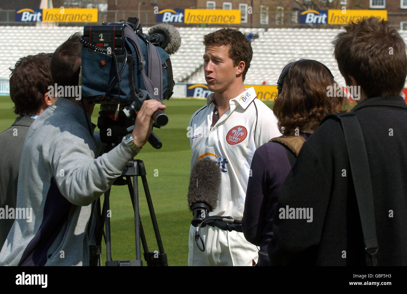 Surreys captain jonathan batty is interviewed by tv crew hi-res stock ...