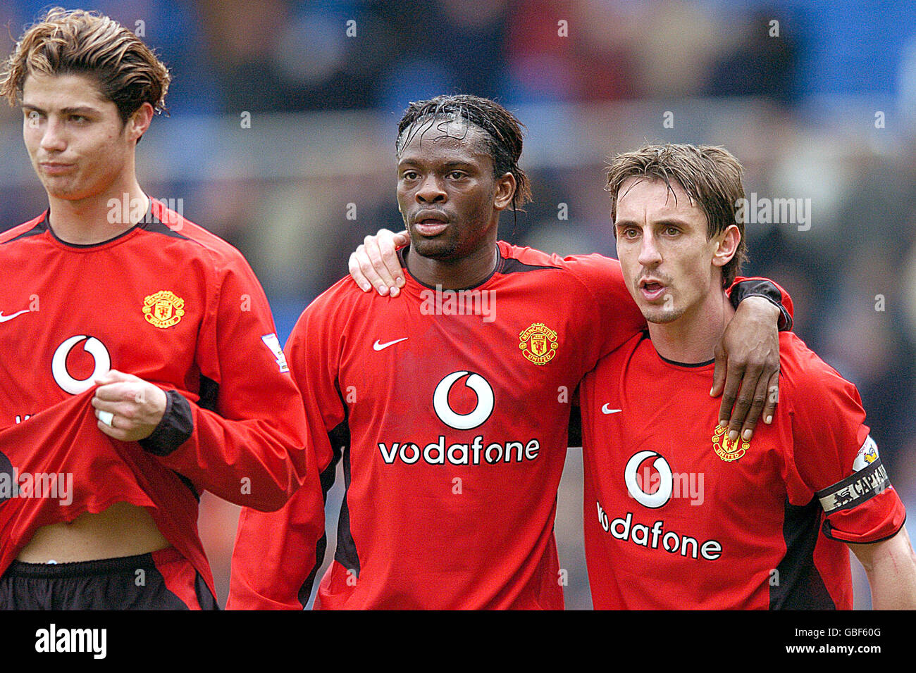 (l to r) Manchester United's Cristiano Ronaldo, Louis Saha and Gary ...