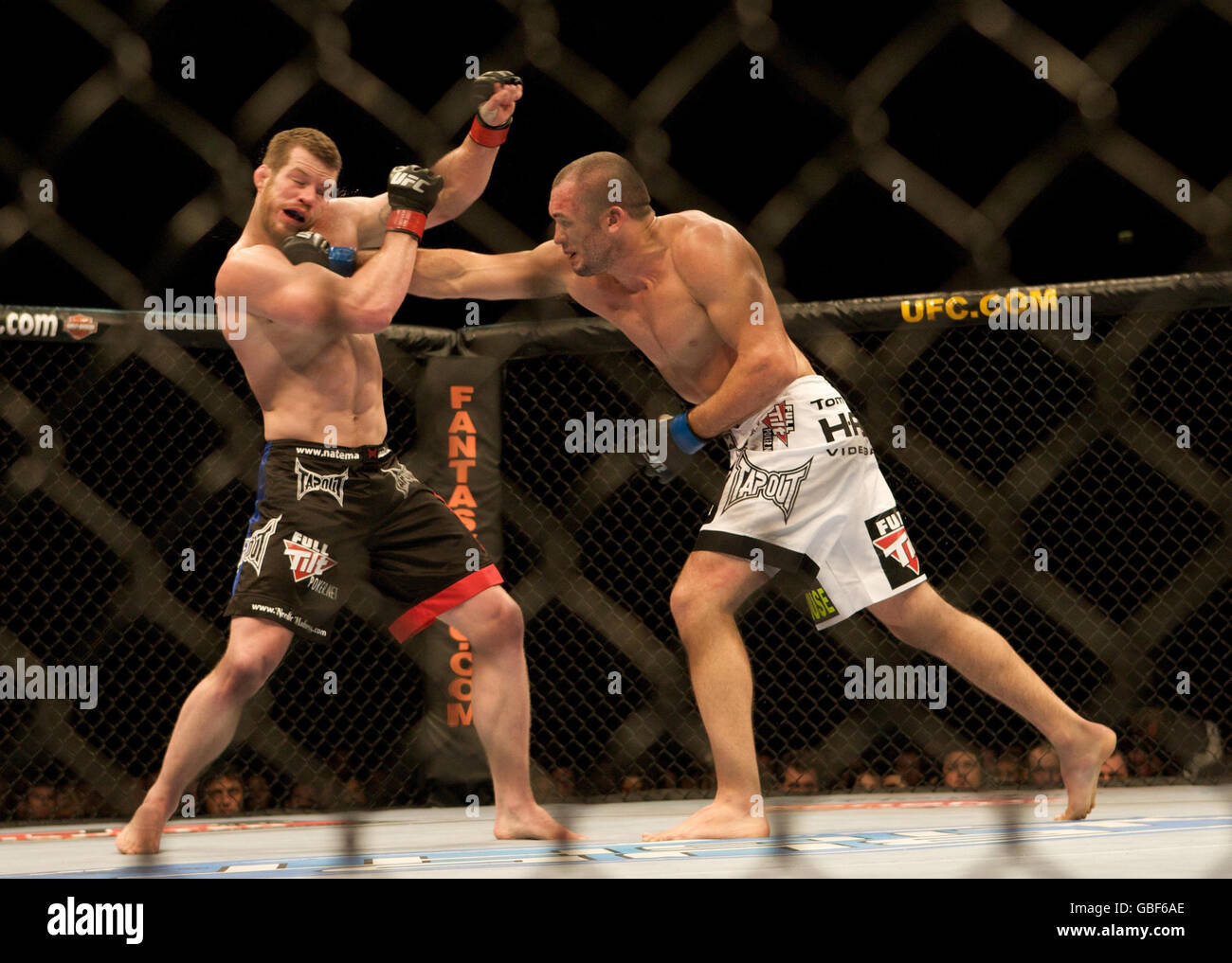 USA's Nate Marquardt (left) fights Brazil's Wilson Gouveia during UFC ...