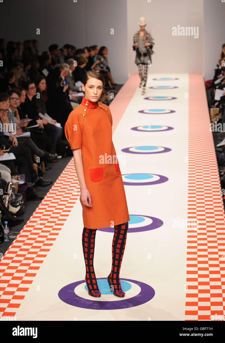 Models on the catwalk during the Eley Kishimoto fashion show during ...