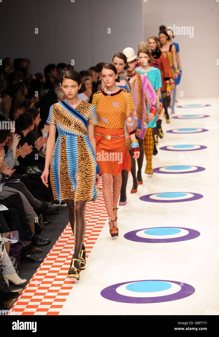 Models on the catwalk during the Eley Kishimoto fashion show during ...