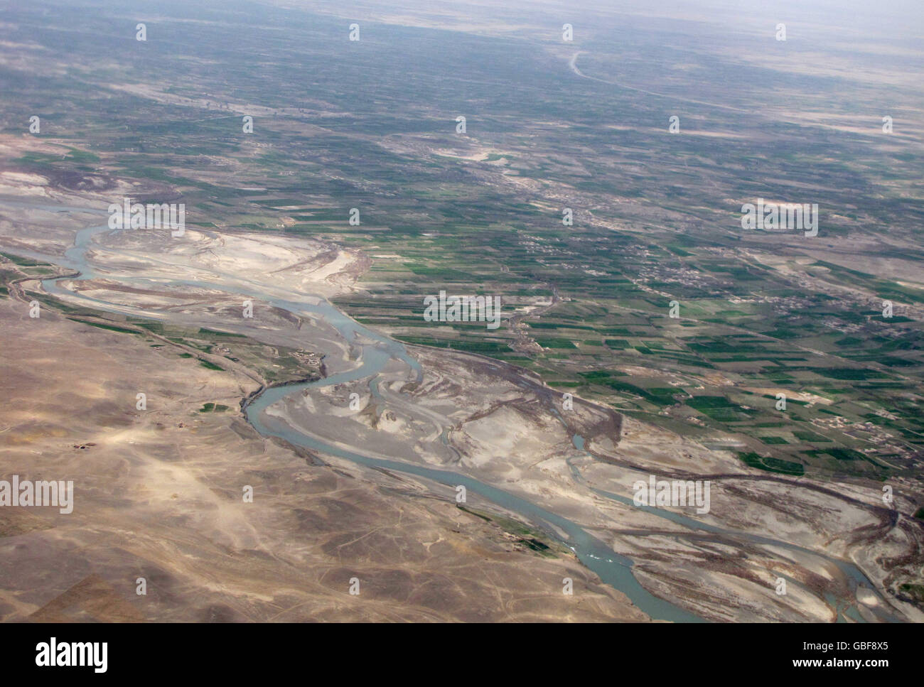 A view of the Helmand river taken from a helicopter in Helmand Province ...