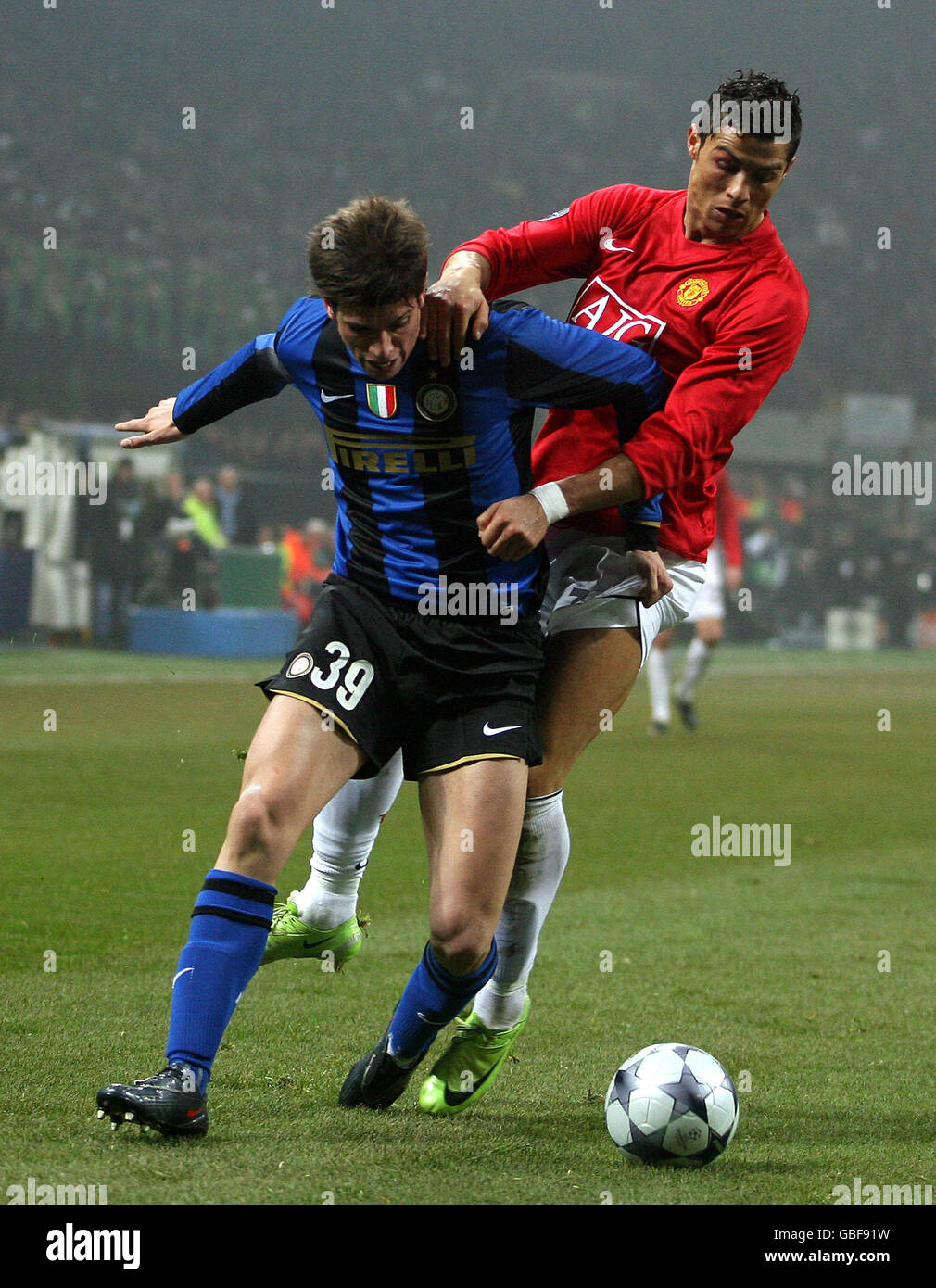 Manchester United's Cristiano Ronaldo (right) and Inter Milan's Davide ...