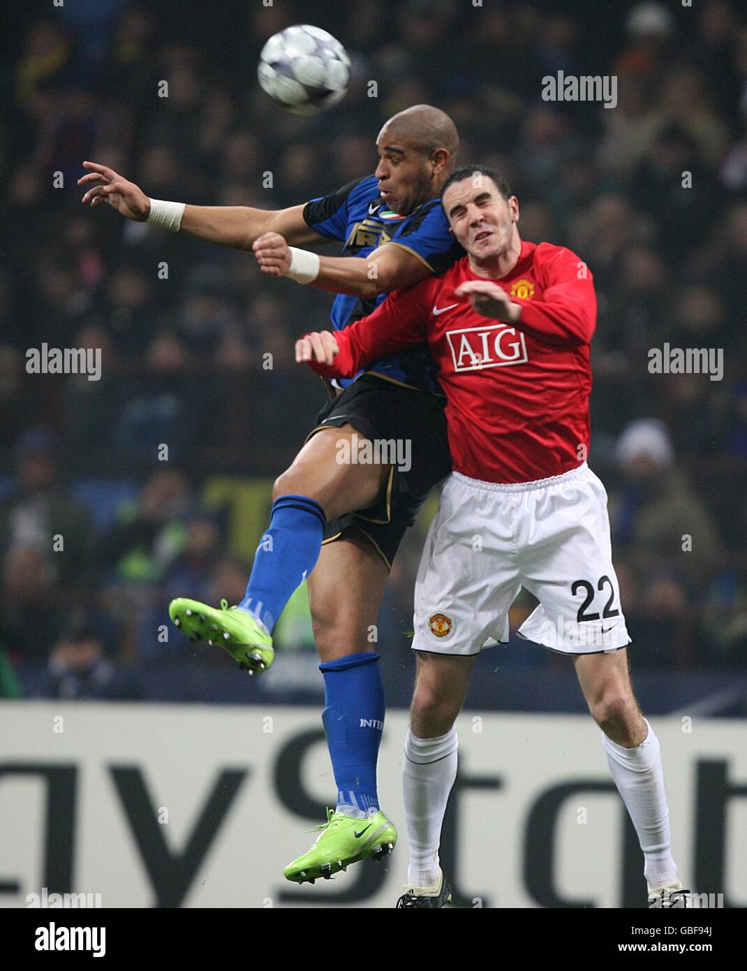 Manchester United's John O'Shea and Inter Milan's Leite Adriano (left ...