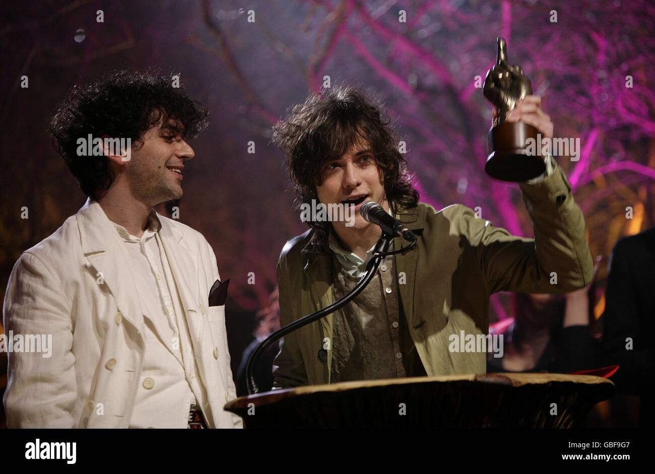 MGMT on stage collecting the award for 'Best New Band' during the ...
