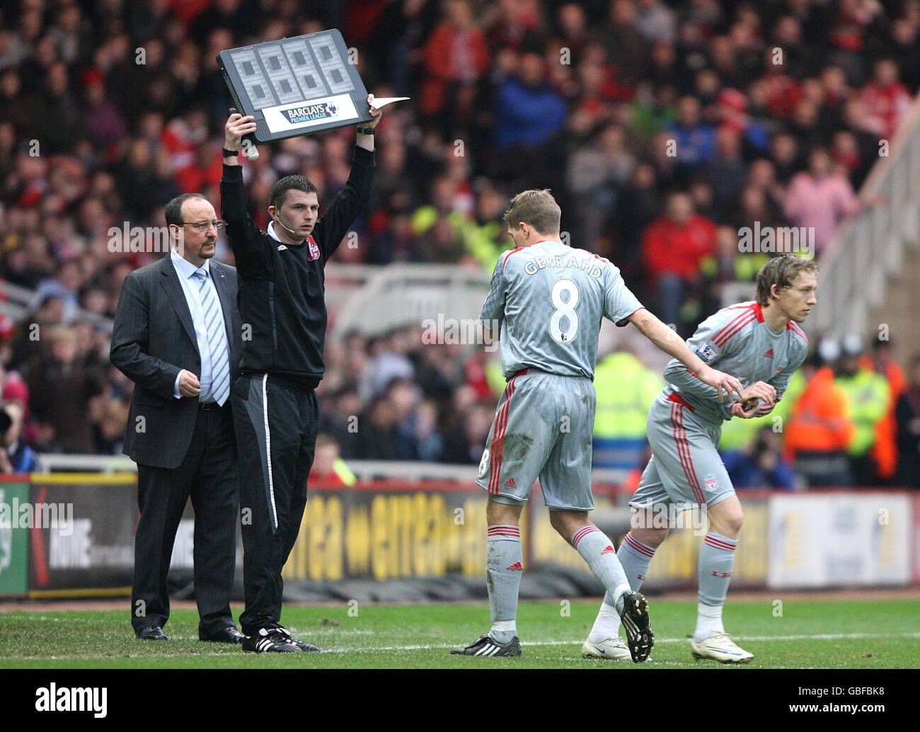 Liverpool's Steven Gerrard (second right) is replaced by Leiva Lucas ...
