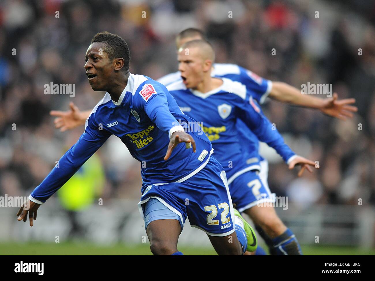 Leicester City's Max-Alain Gradel (left) celebrates with his team mates ...