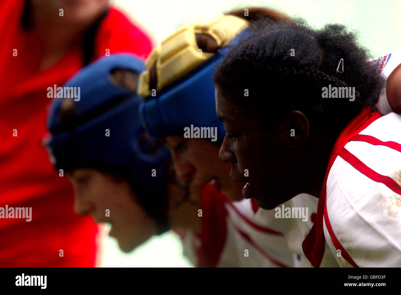 Englands front row gets ready to engage a scrum hi-res stock ...