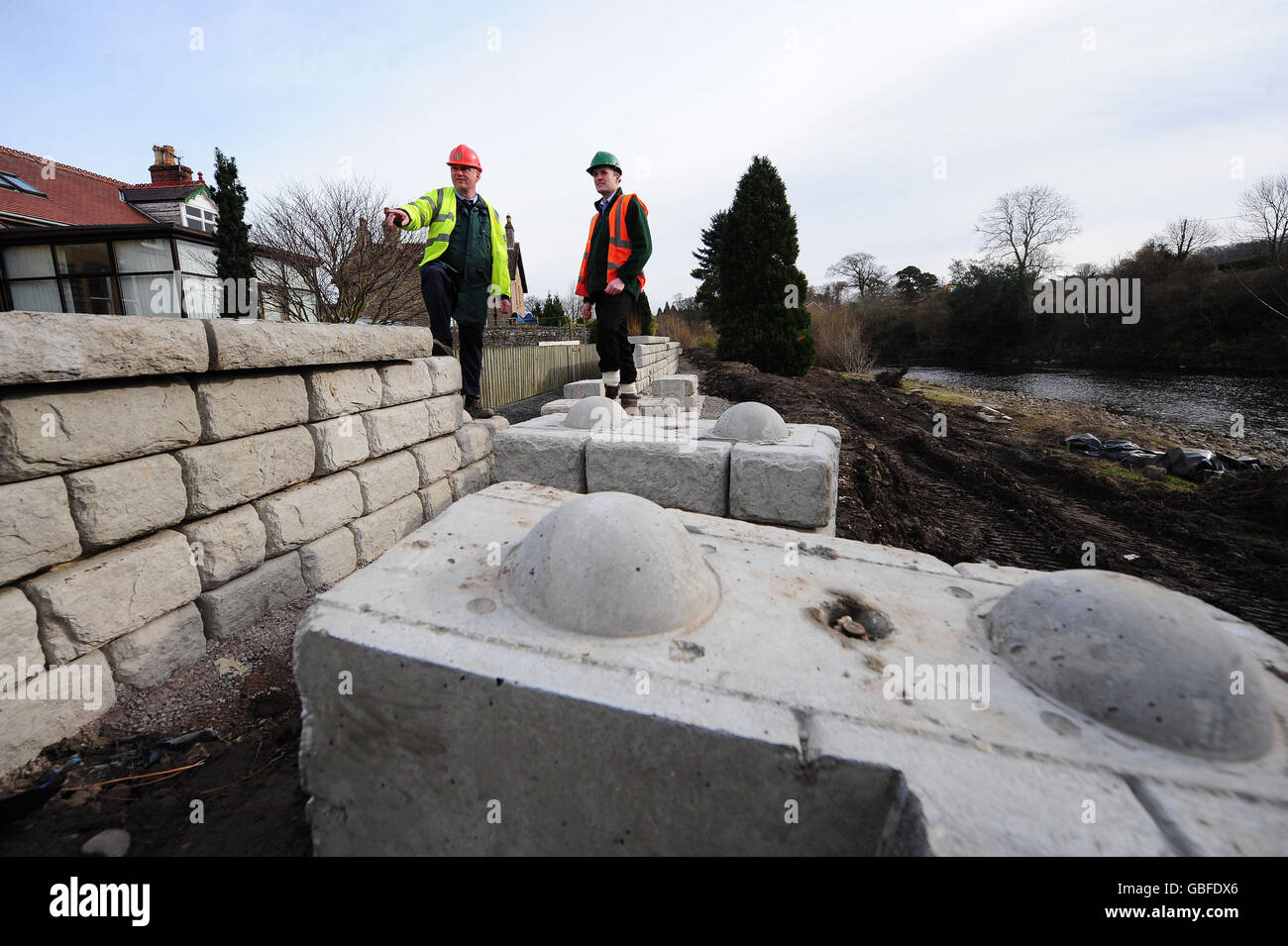 New flood defence blocks Stock Photo - Alamy