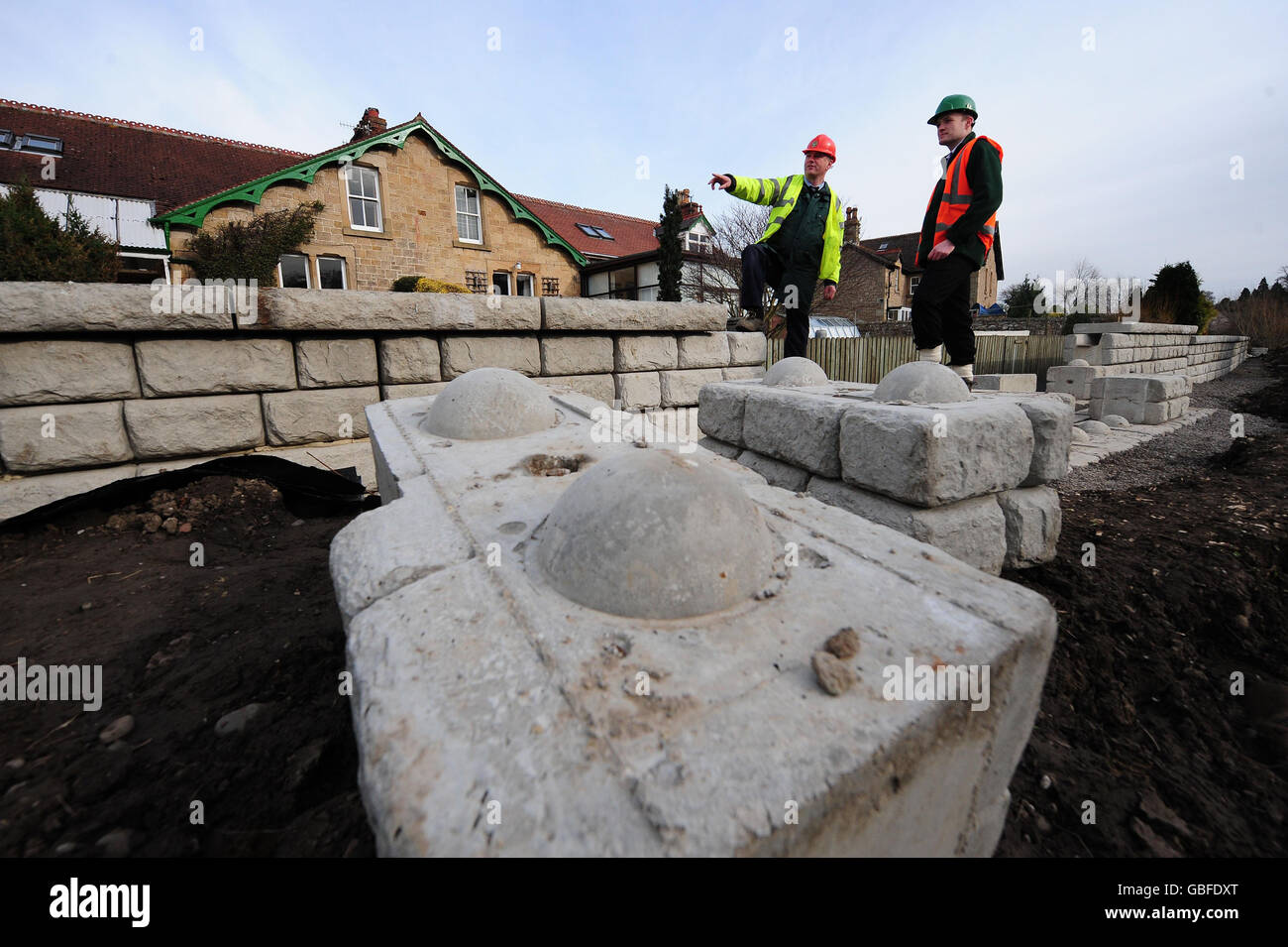 'Redi-Rock' bricks in Haydon Bridge, Northumberland. The environment ...
