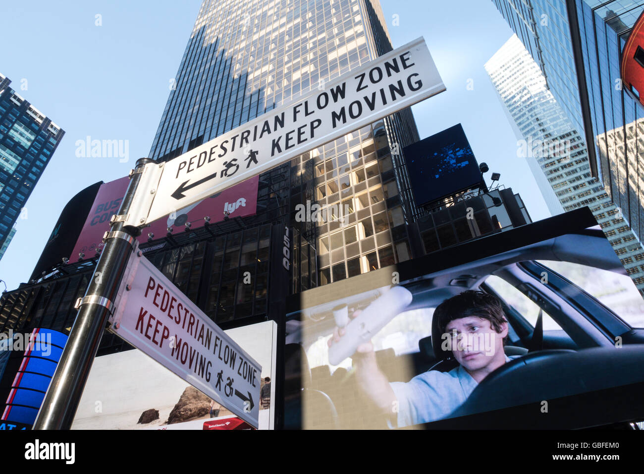 Pedestrian Flow Zone Walk Signs in Times Square, Midtown Manhattan, New ...