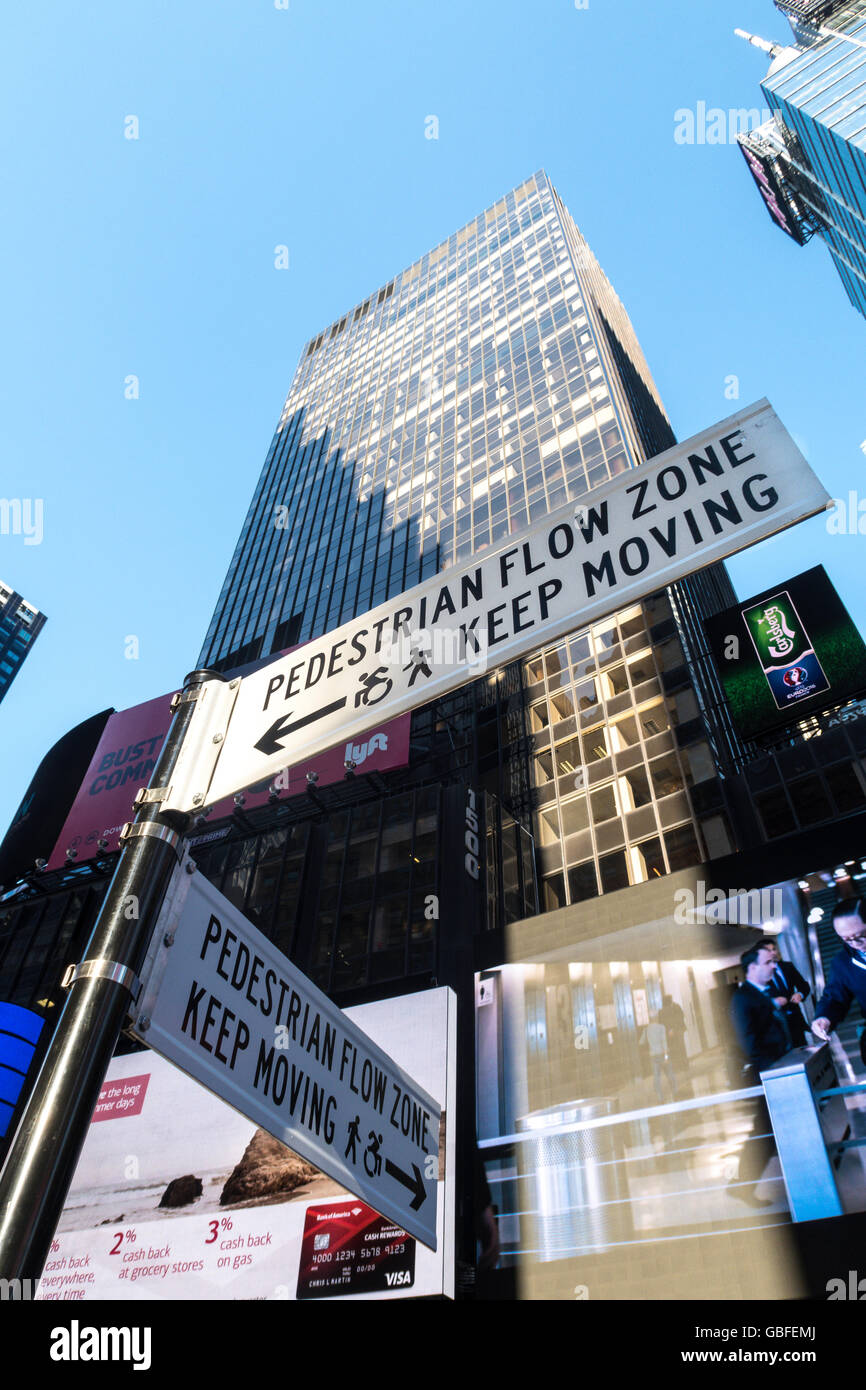 Pedestrian Flow Zone Walk Signs in Times Square, Midtown Manhattan, New ...