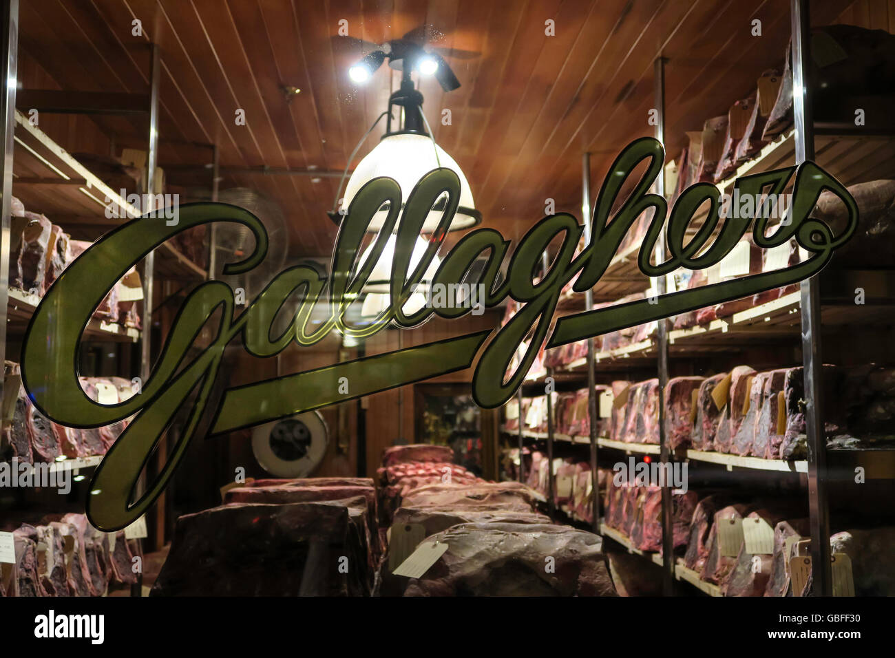 Gallaghers Steakhouse Meat Locker Window, NYC Stock Photo - Alamy