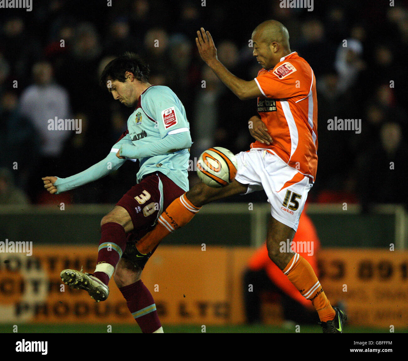 Blackpool's Alex Baptiste and Burnley's Steven Thompson Stock Photo - Alamy