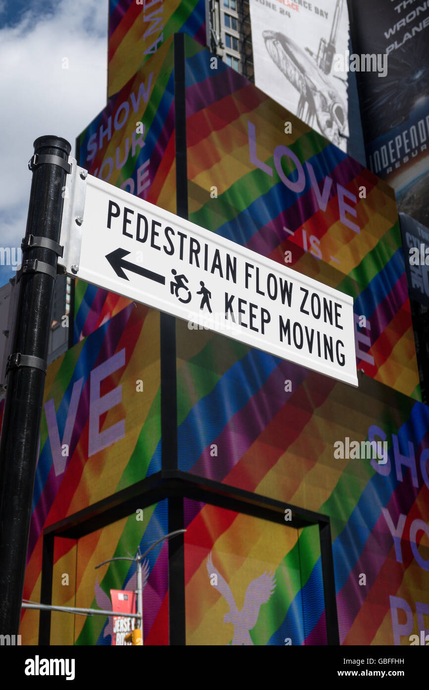 Pedestrian Flow Zone Walk Signs in Times Square, Midtown Manhattan, New ...