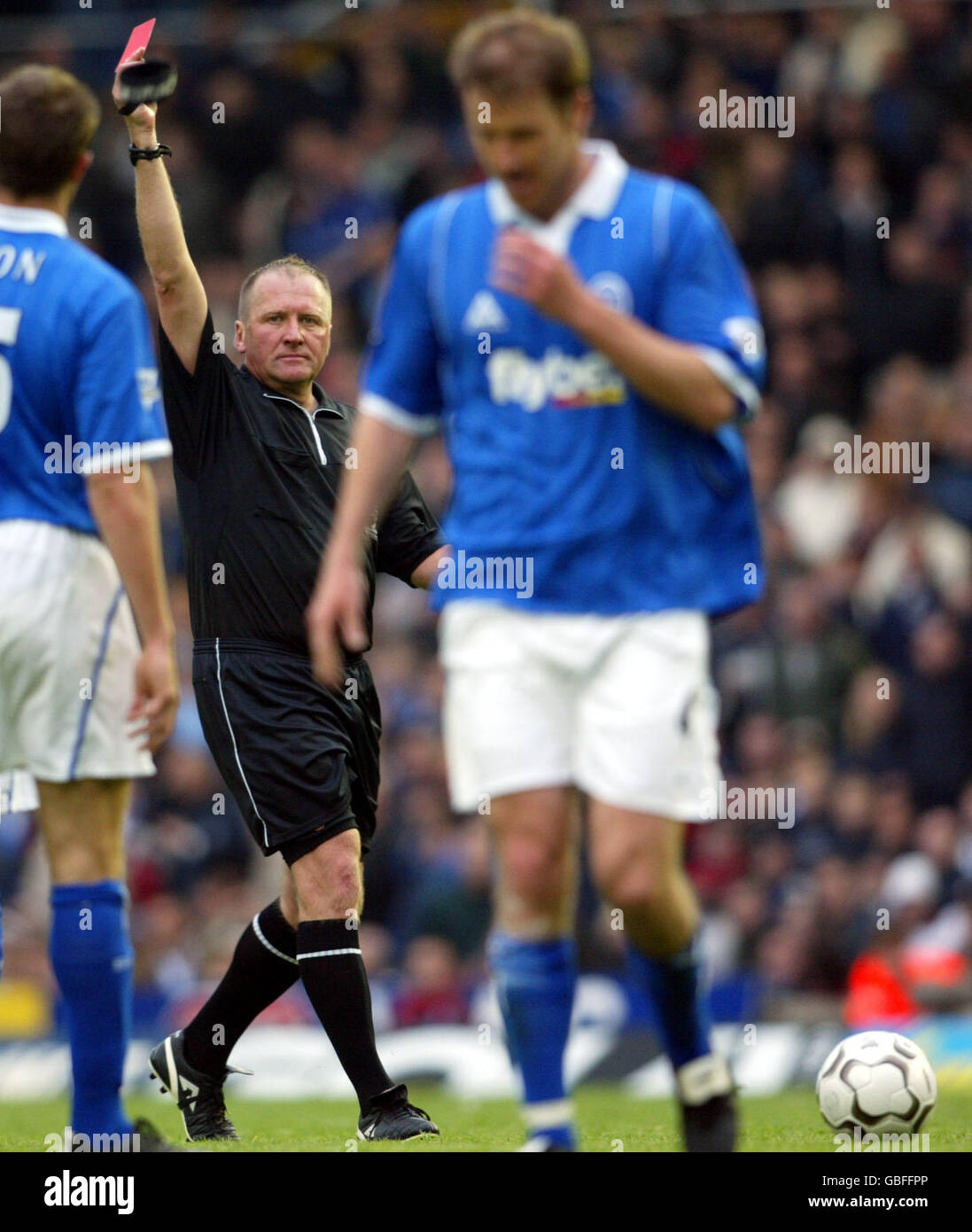 Birmingham City's Kenny Cunningham (foreground) is sent off by referee ...