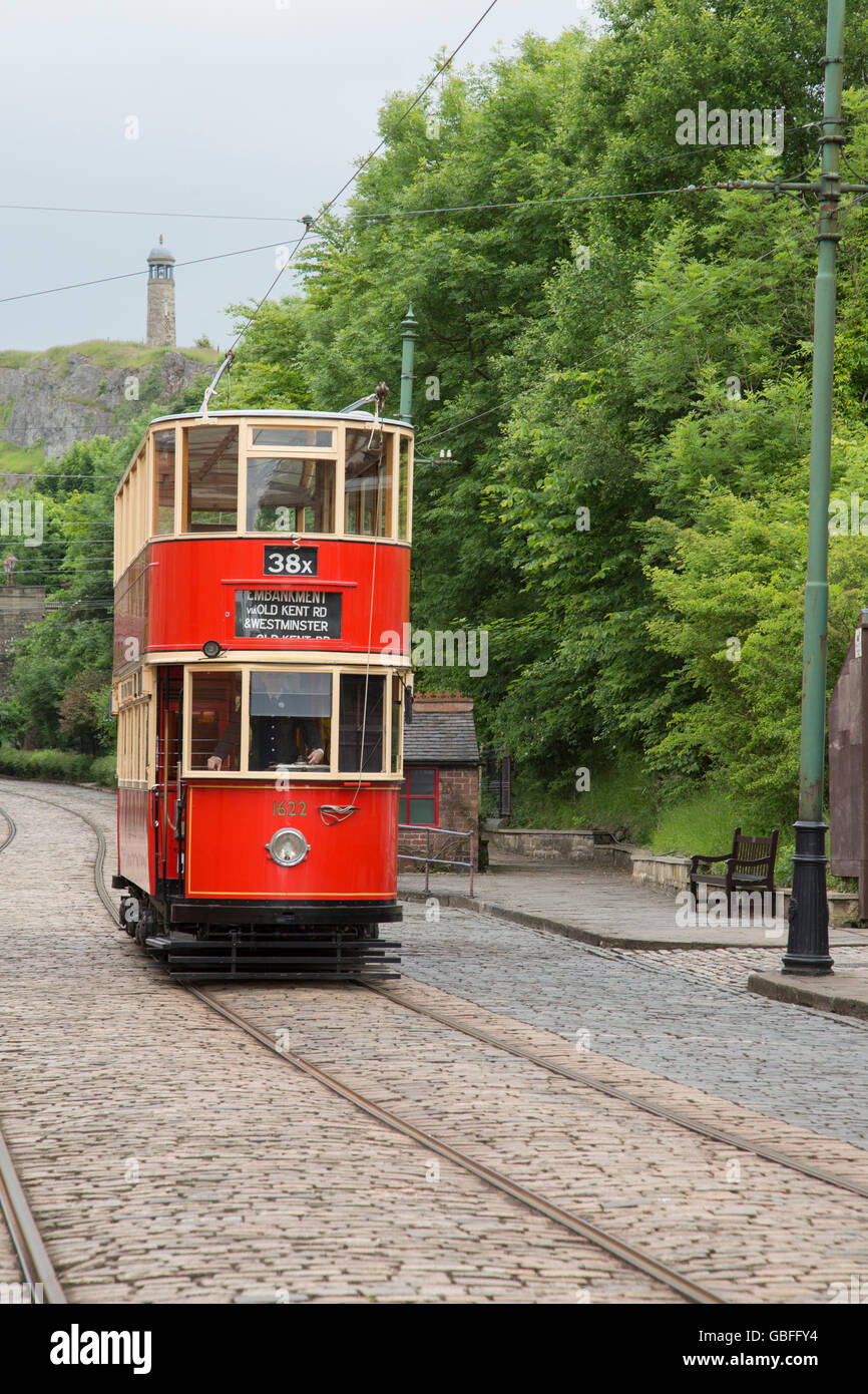 Tram at National Tramway Museum and Village, Crich, Derbyshire, Peak ...
