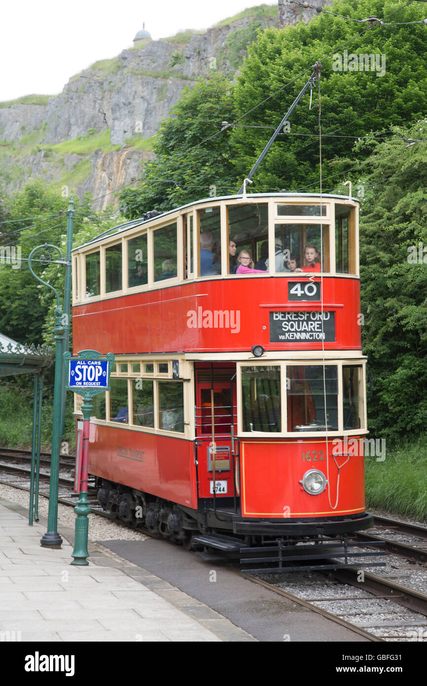London Tram at National Tramway Museum and Village, Crich, Derbyshire ...