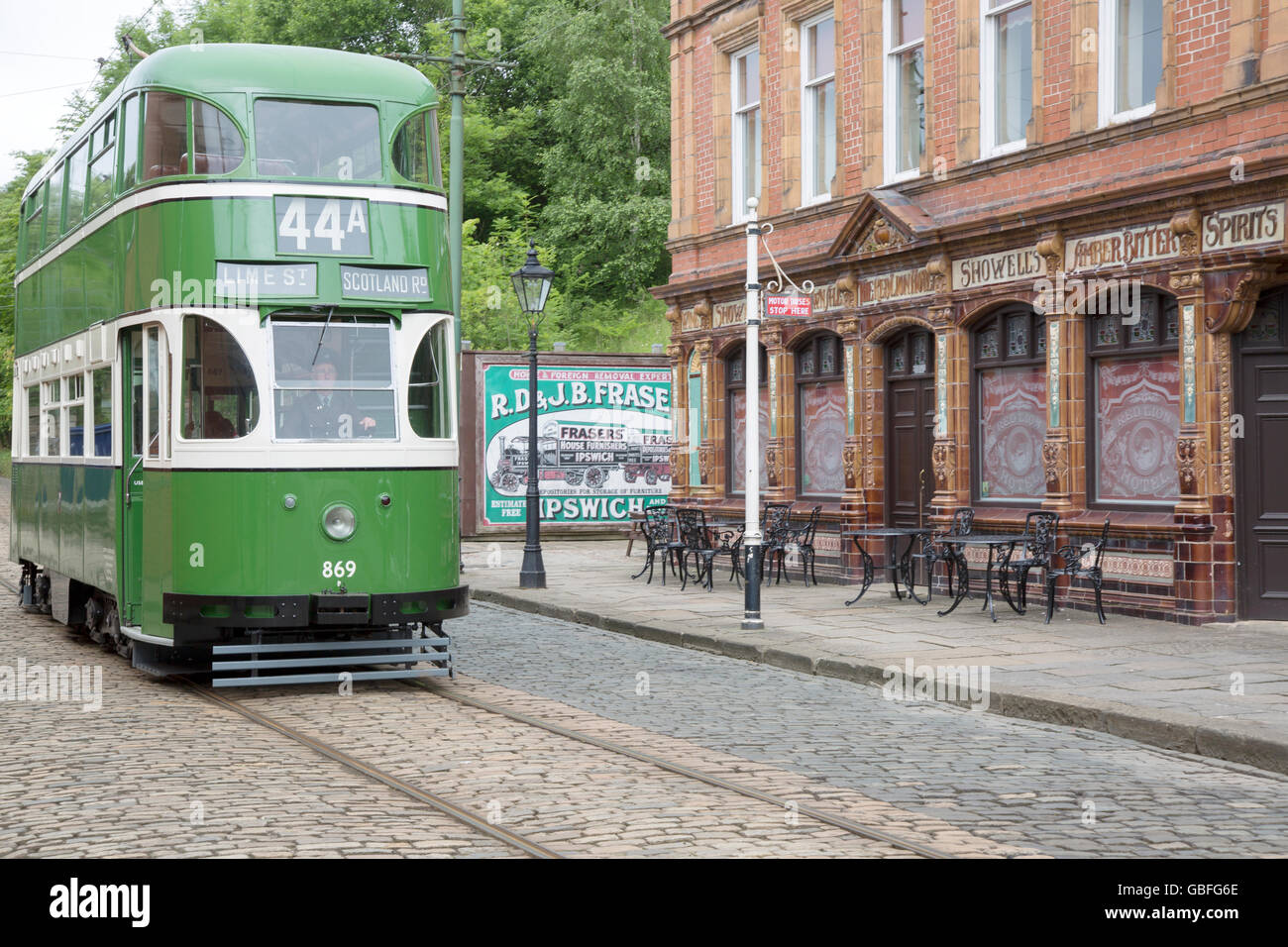 Liverpool Tram and Red Lion Hotel Building at National Tramway Museum ...