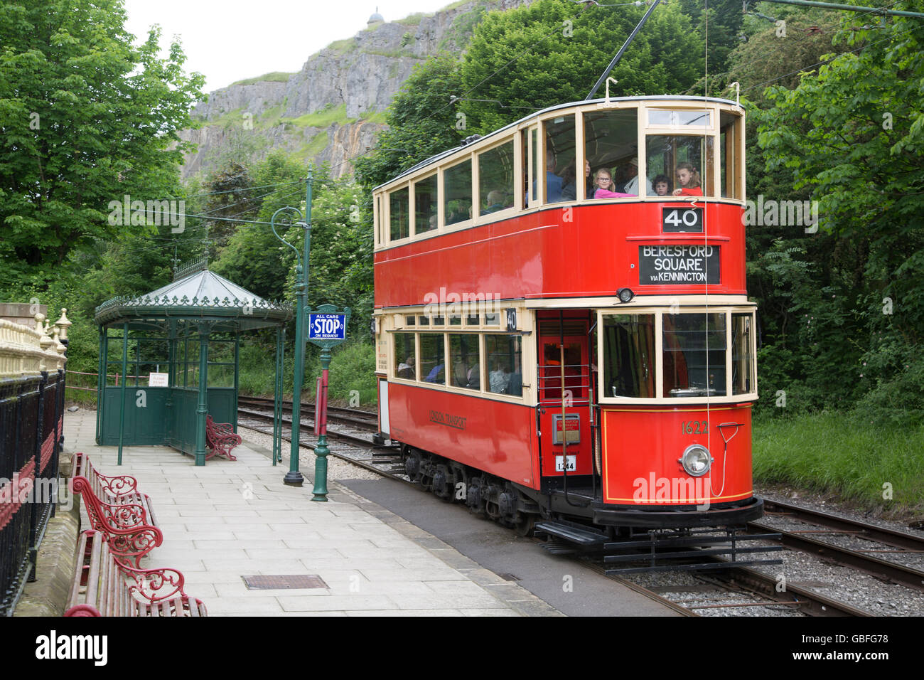 London Tram at National Tramway Museum and Village, Crich, Derbyshire ...