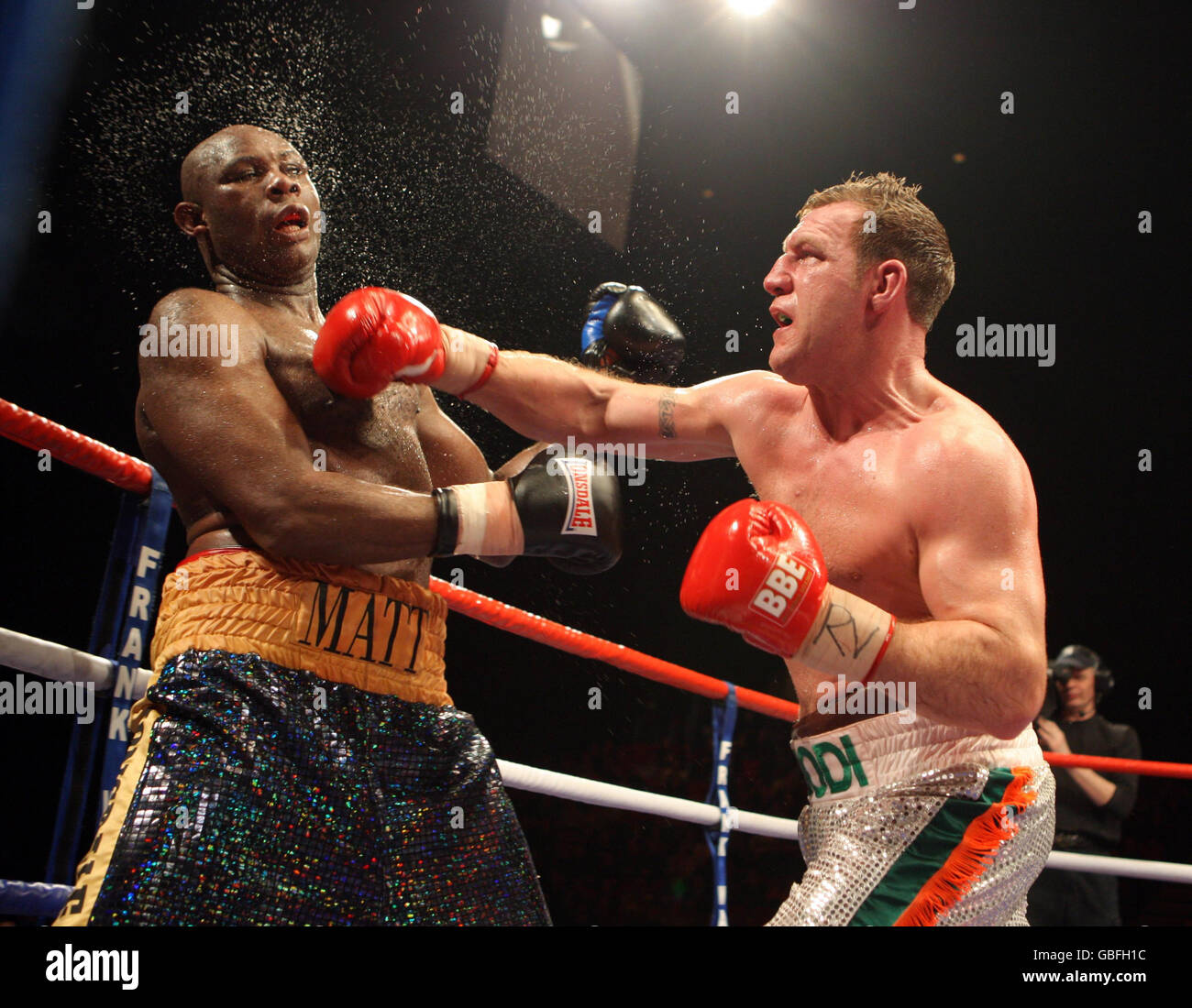 Belfast's Martin Rogan (right) in action with Bedford's Matt Skelton ...