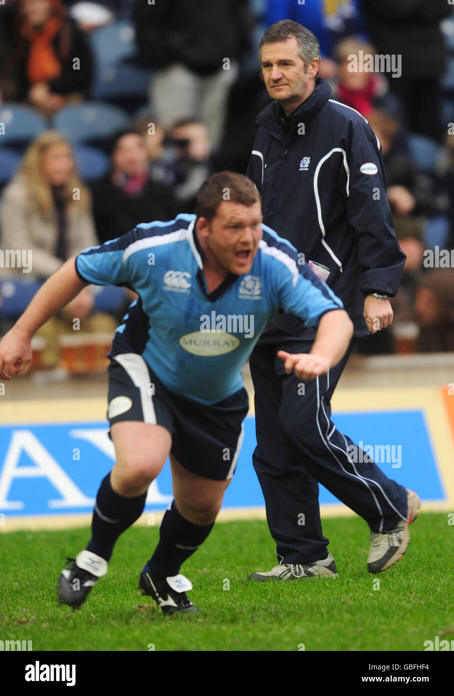 Scotland head coach Frank Hadden (right) looks on during the warm up ...
