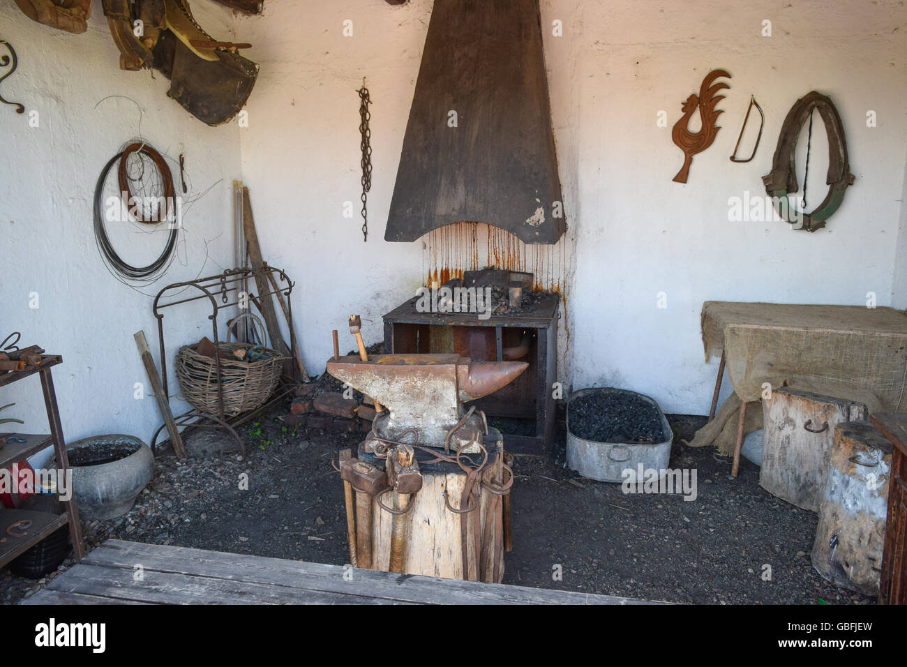 Vintage Room blacksmith forging metal. Construction of the blacksmith's ...
