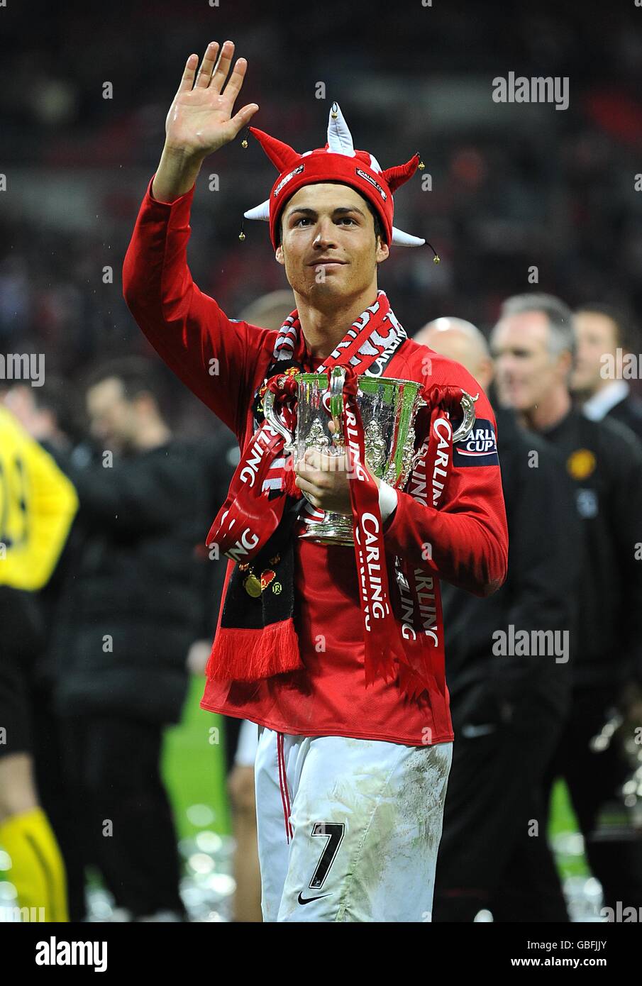 Manchester United's Cristiano Ronaldo celebrates with the trophy Stock ...