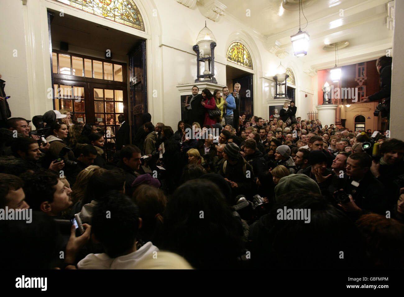 The crowd outside The Theatre Royal wait for Michael Jackson to leave ...
