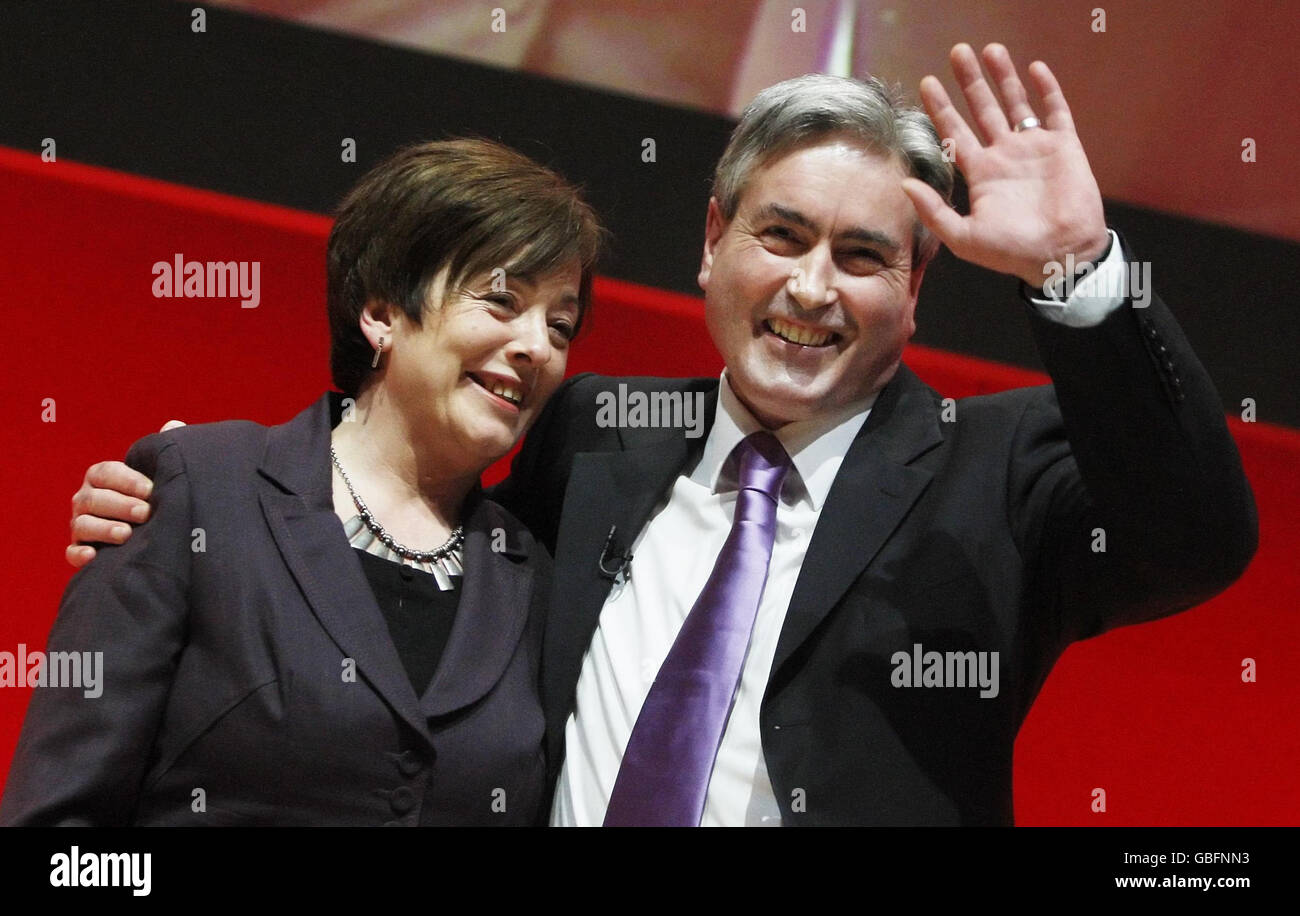 Scottish Labour leader Iain Gray and his wife Gil Gray following his ...