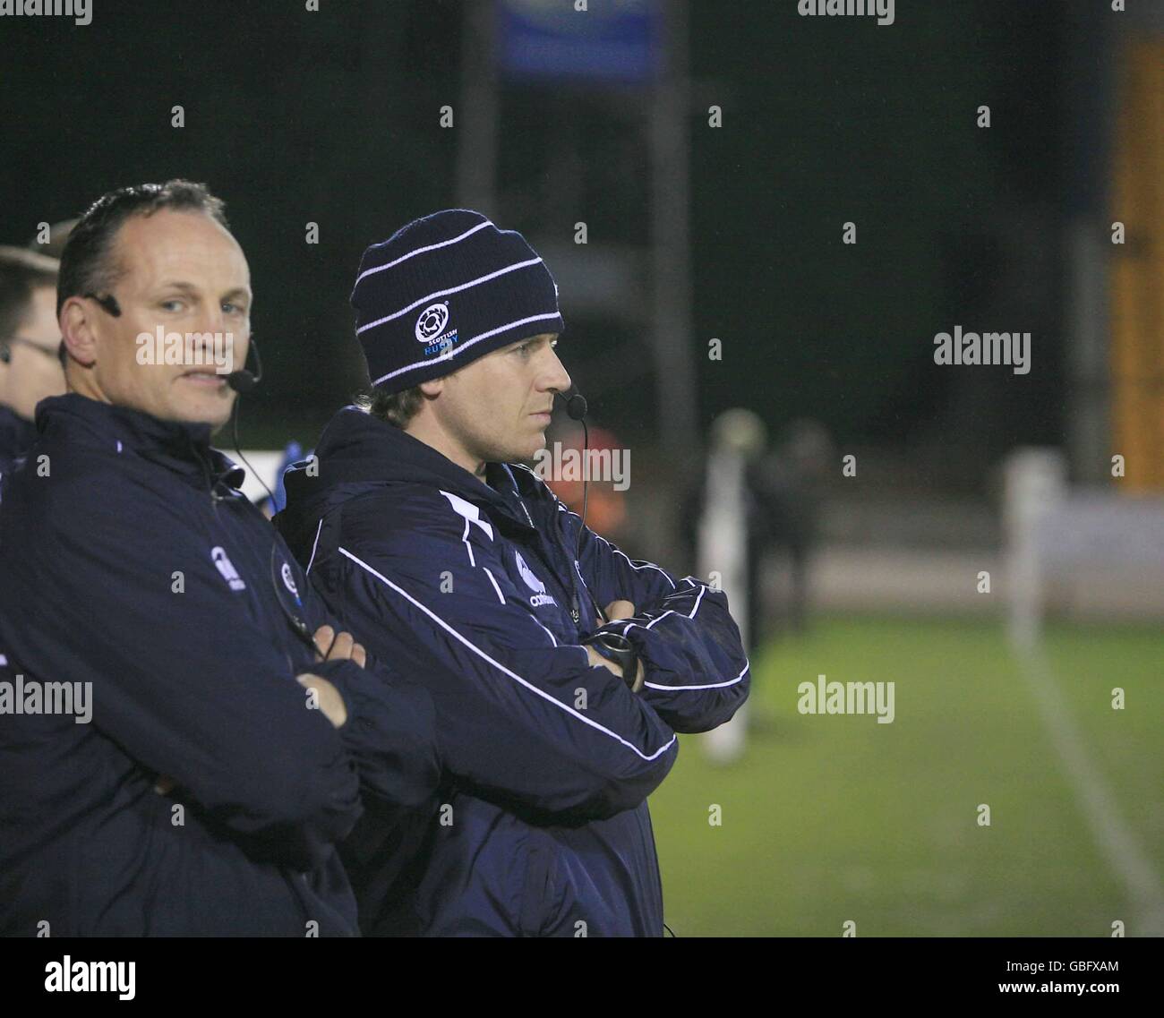 Scotland Under 20 coaches Gary Mercer (left) and Craig Chalmers look on ...